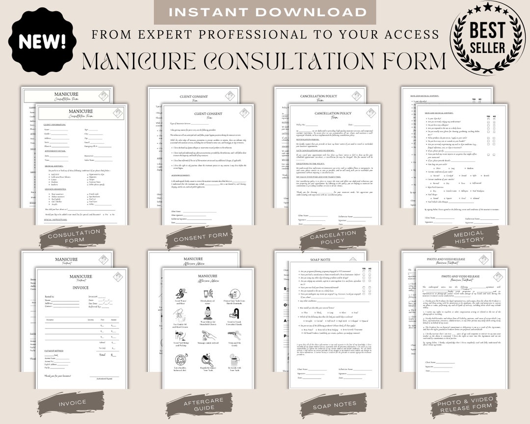 Nail Technician Forms Bundle - Editable Templates, Esthetician Forms ...