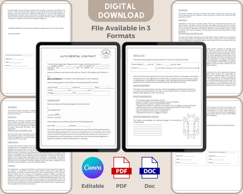Car Rental Agreement - Vehicle Rental Agreement - Car Rentals Contract ...