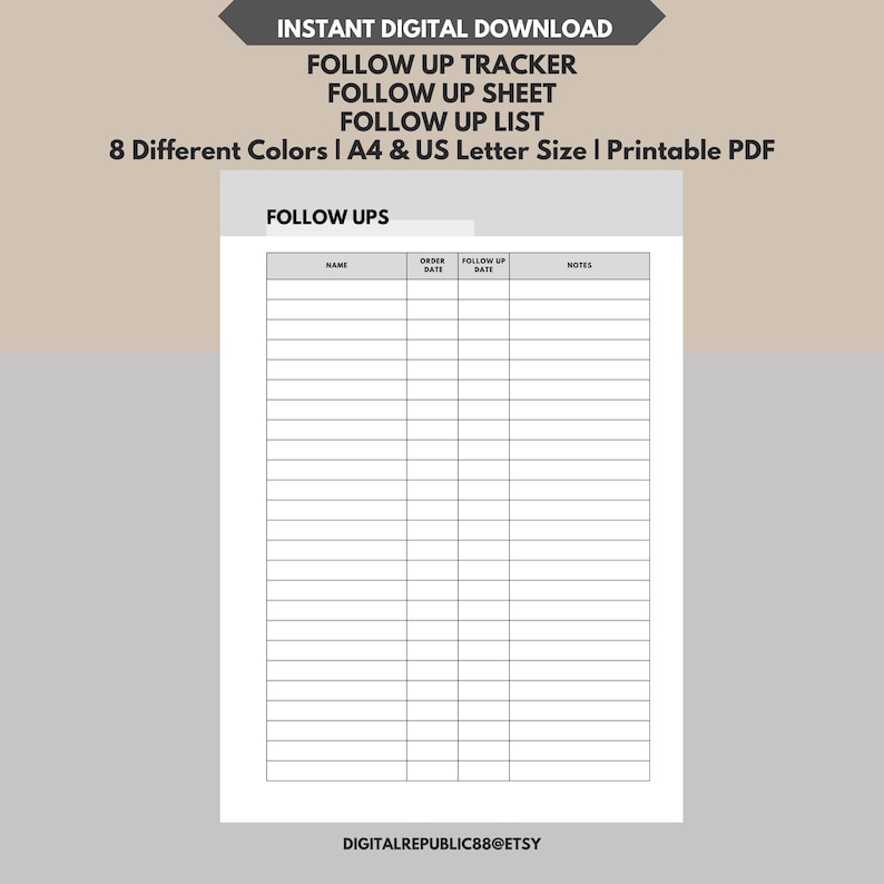 Printable Follow up Tracker, Follow up Sheet, Small Business, Customer ...