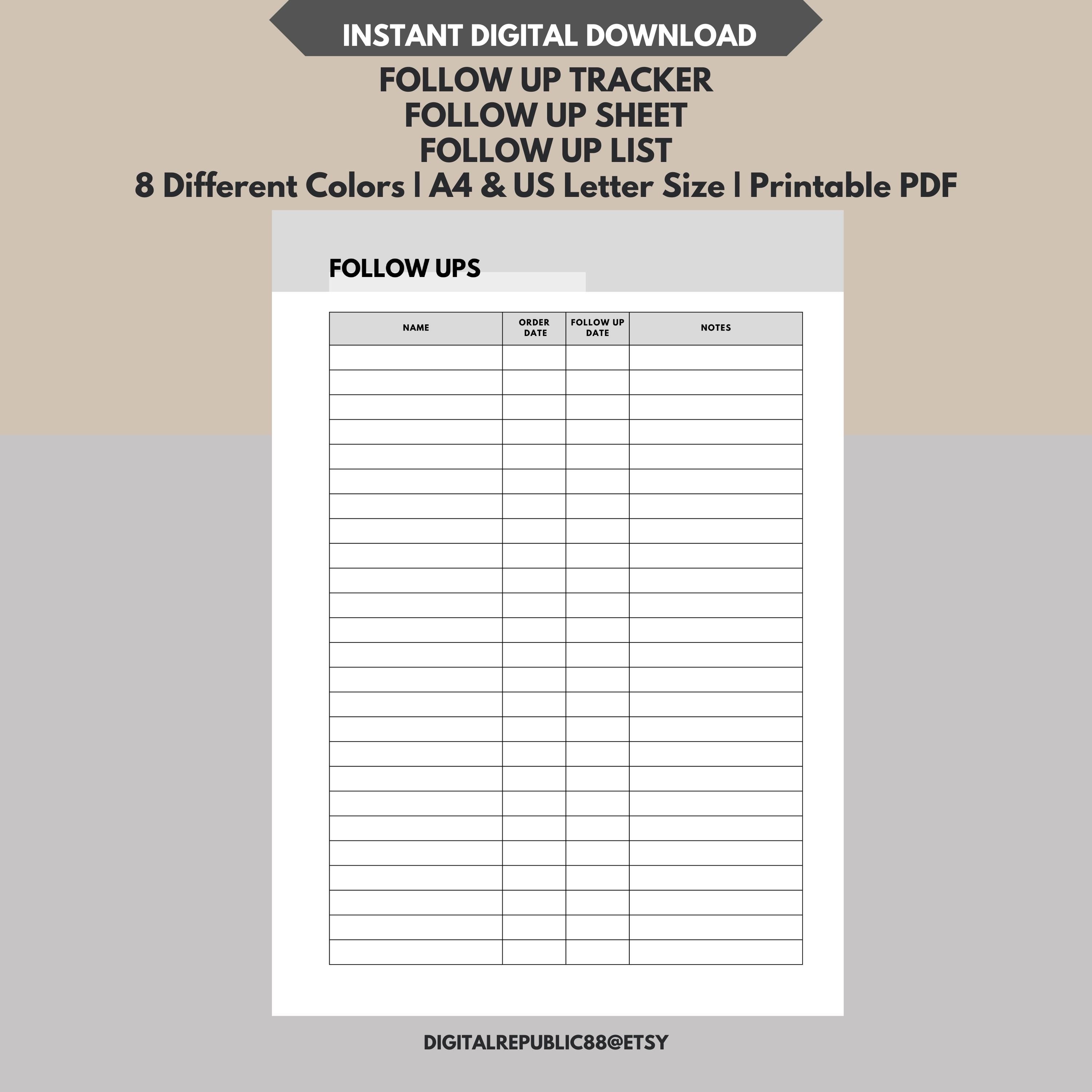 Printable Follow up Tracker, Follow up Sheet, Small Business, Customer ...