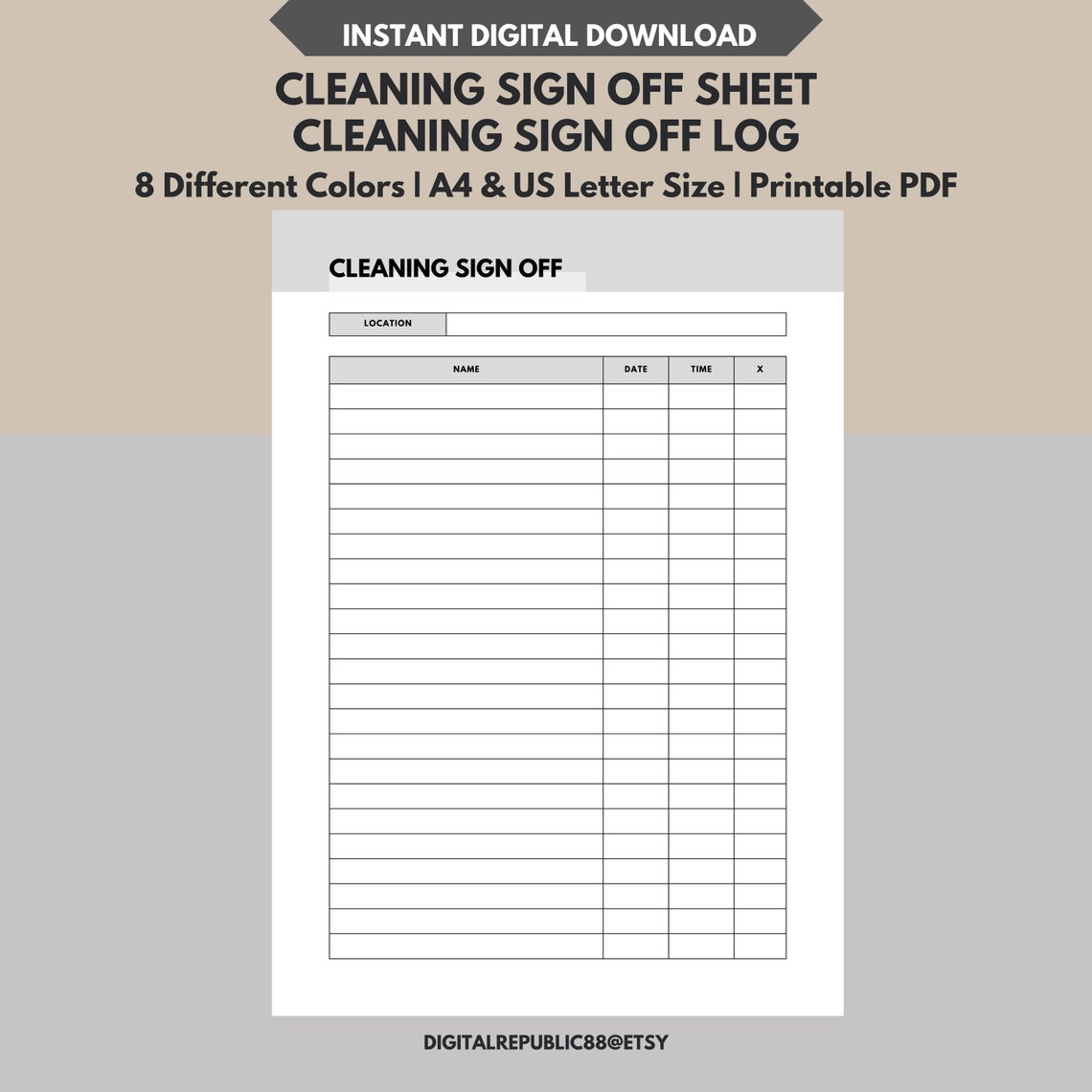 Printable Cleaning Sign-off Sheet, Cleaning Schedule, Cleaning ...