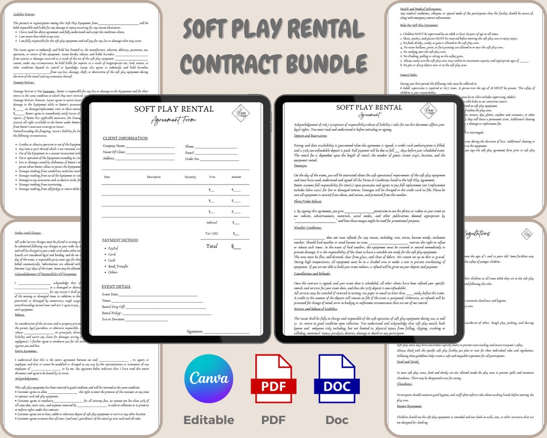 Editable Soft Play Rental Contract Template, Canva - Etsy