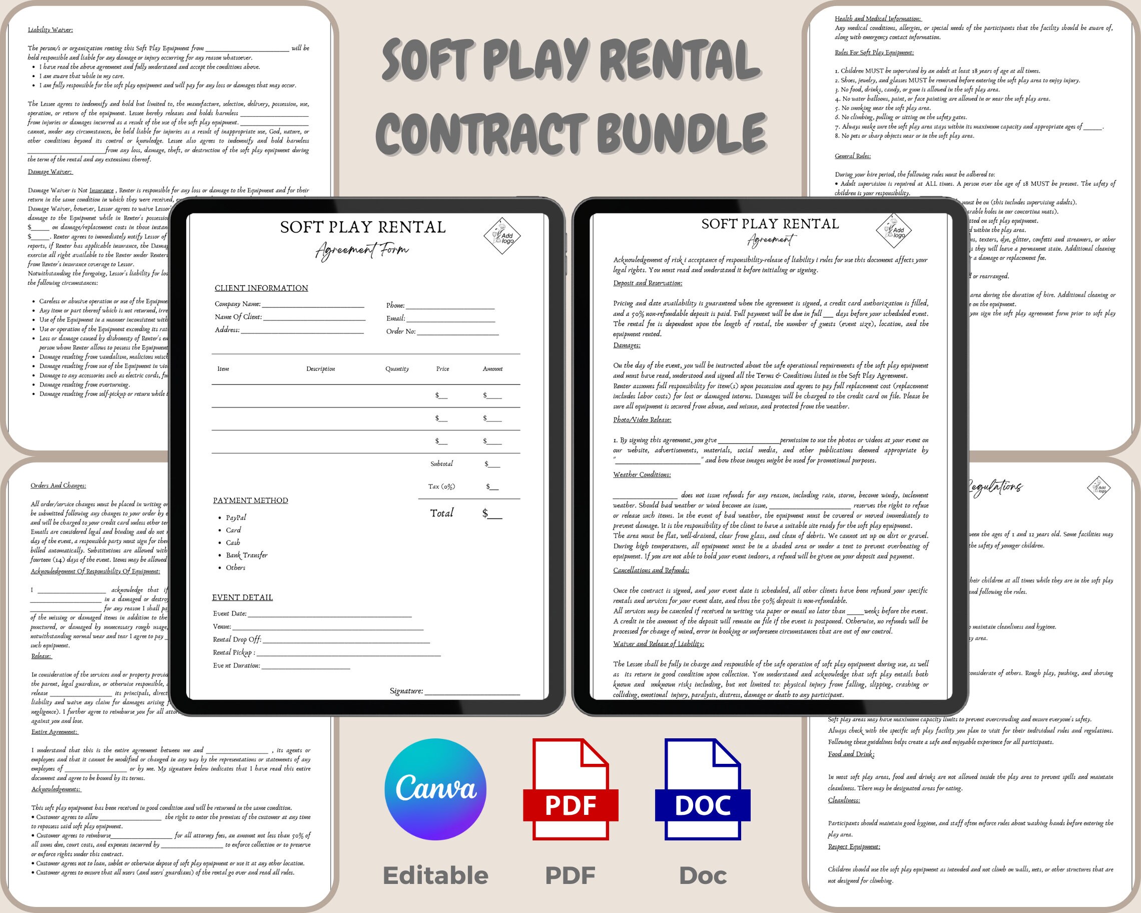 Editable Soft Play Rental Contract Template, Canva - Etsy