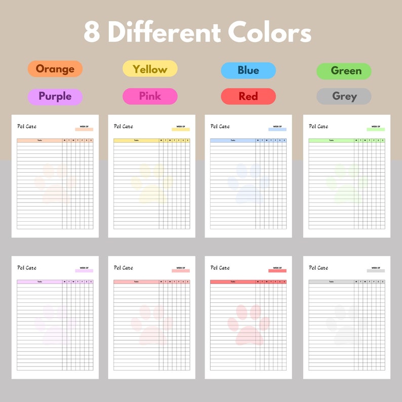 Printable Pet Care Chart | Weekly Pet Care Planner | Dog Care | Cat ...