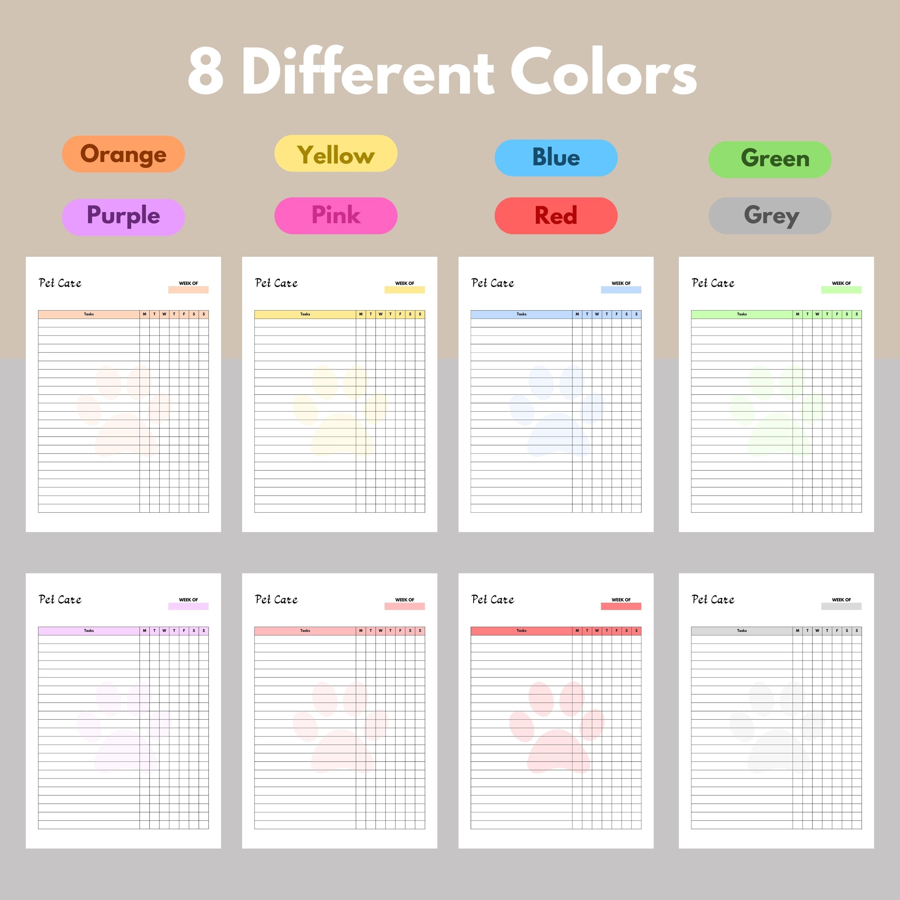 Printable Pet Care Chart Weekly Pet Care Planner Dog Care Cat Care Pet ...