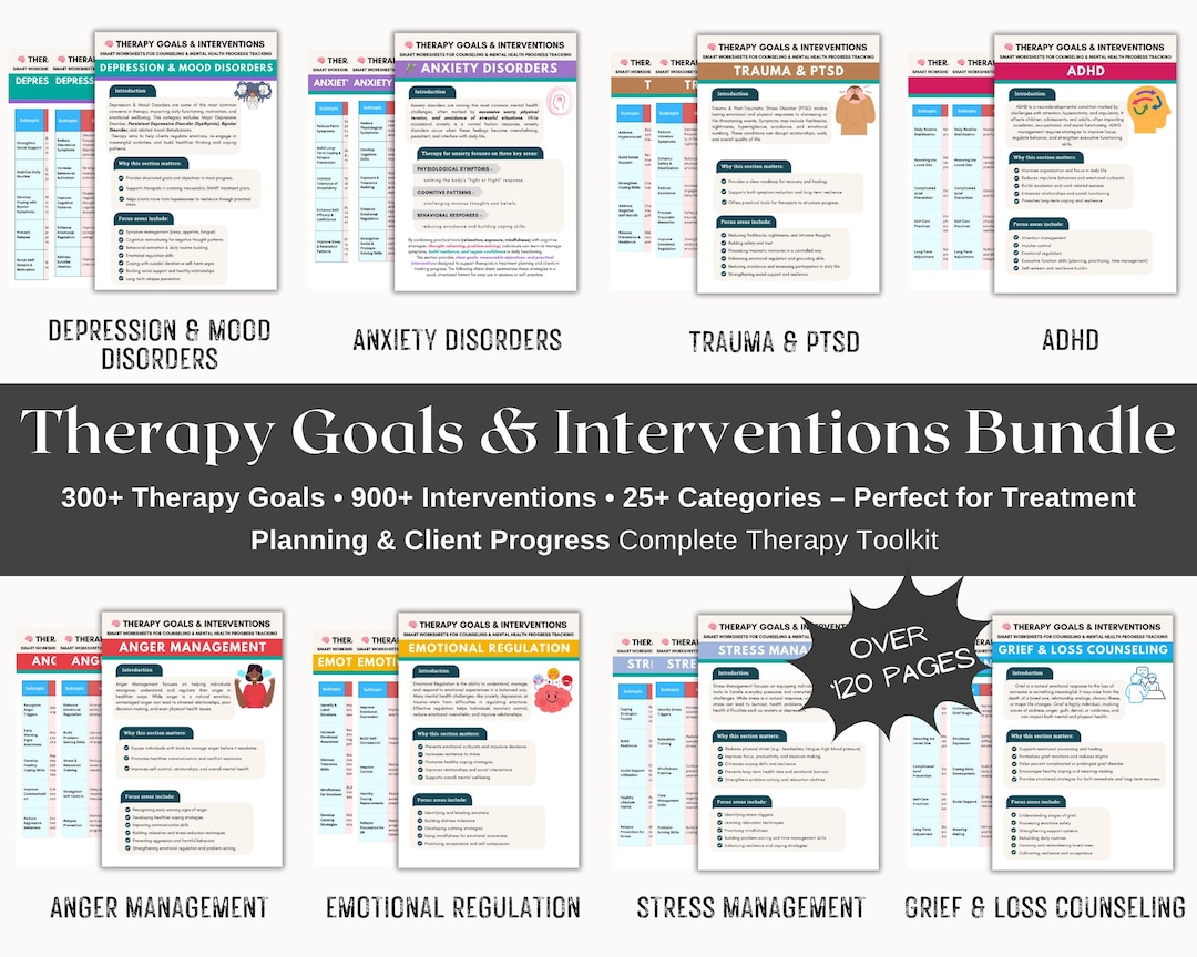 Therapy SMART Goals & Interventions Bundle | CBT Counseling Worksheets ...