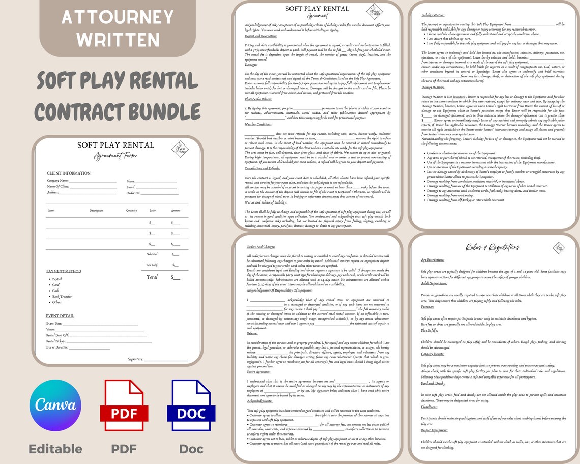 Editable Soft Play Rental Contract Template, Canva - Etsy
