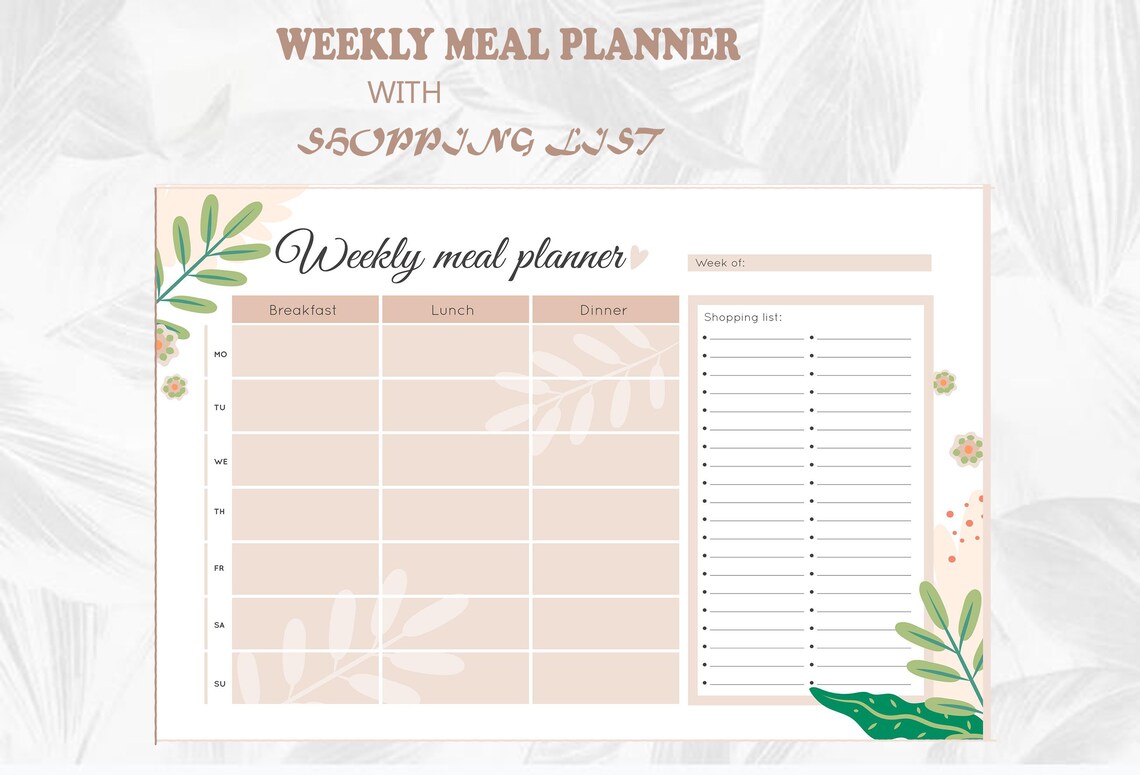 Printable Daily Weekly Meal Planner | Weekly Meal Schedule | Week at a ...