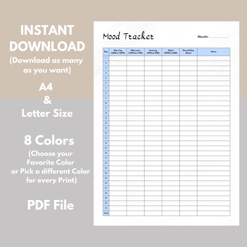 Printable Mood Tracker | Mood Tracker Journal | Daily Mood Tracker ...