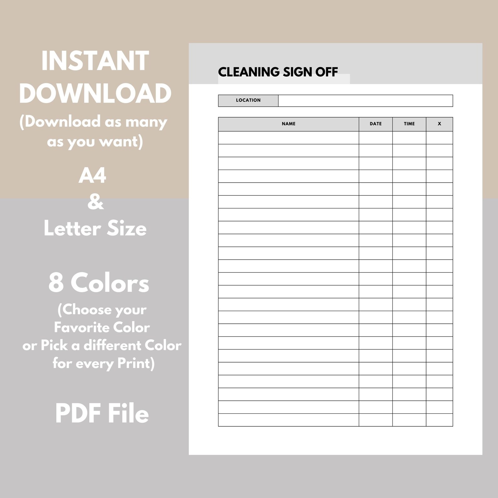 Printable Cleaning Sign-off Sheet, Cleaning Schedule, Cleaning ...