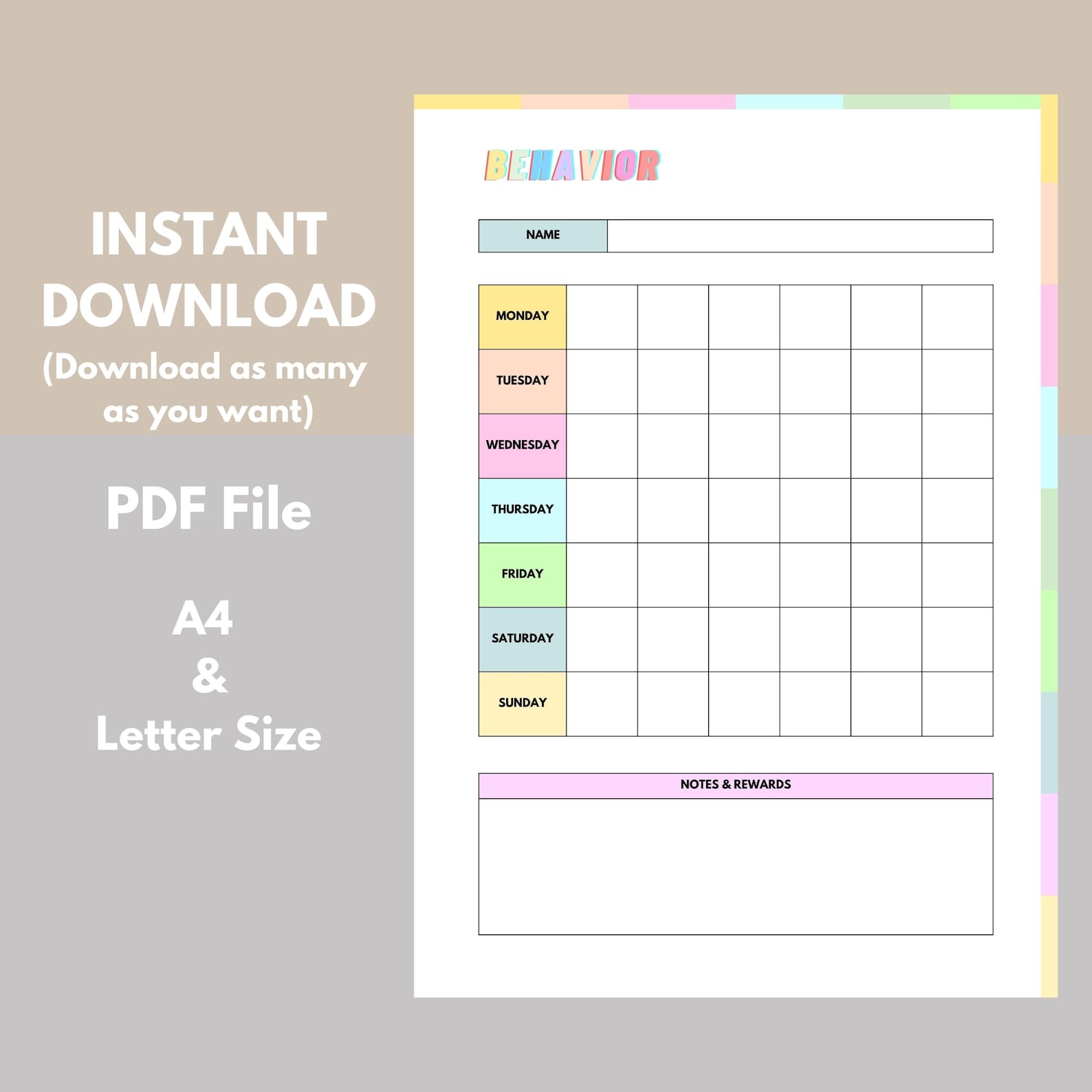 Printable Kids Behavior Chart, Kids Reward Chart, Kids Responsibility ...