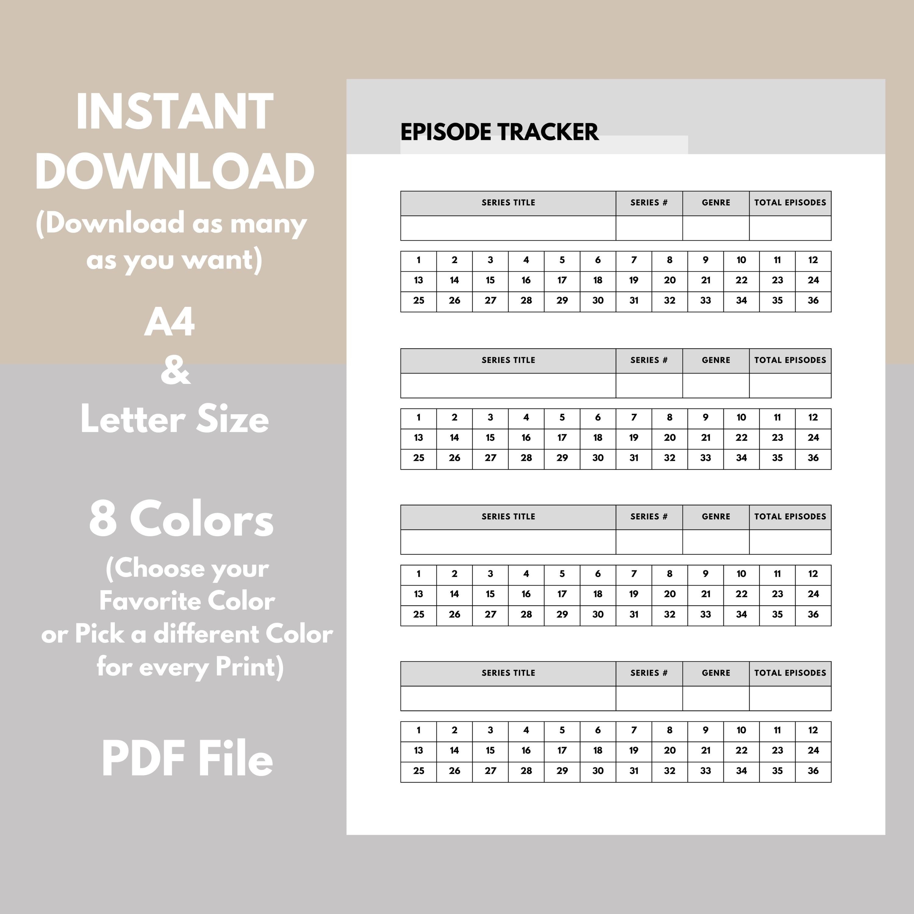Printable Tv Episode Tracker, Episode Log, TV Series Tracker, TV ...