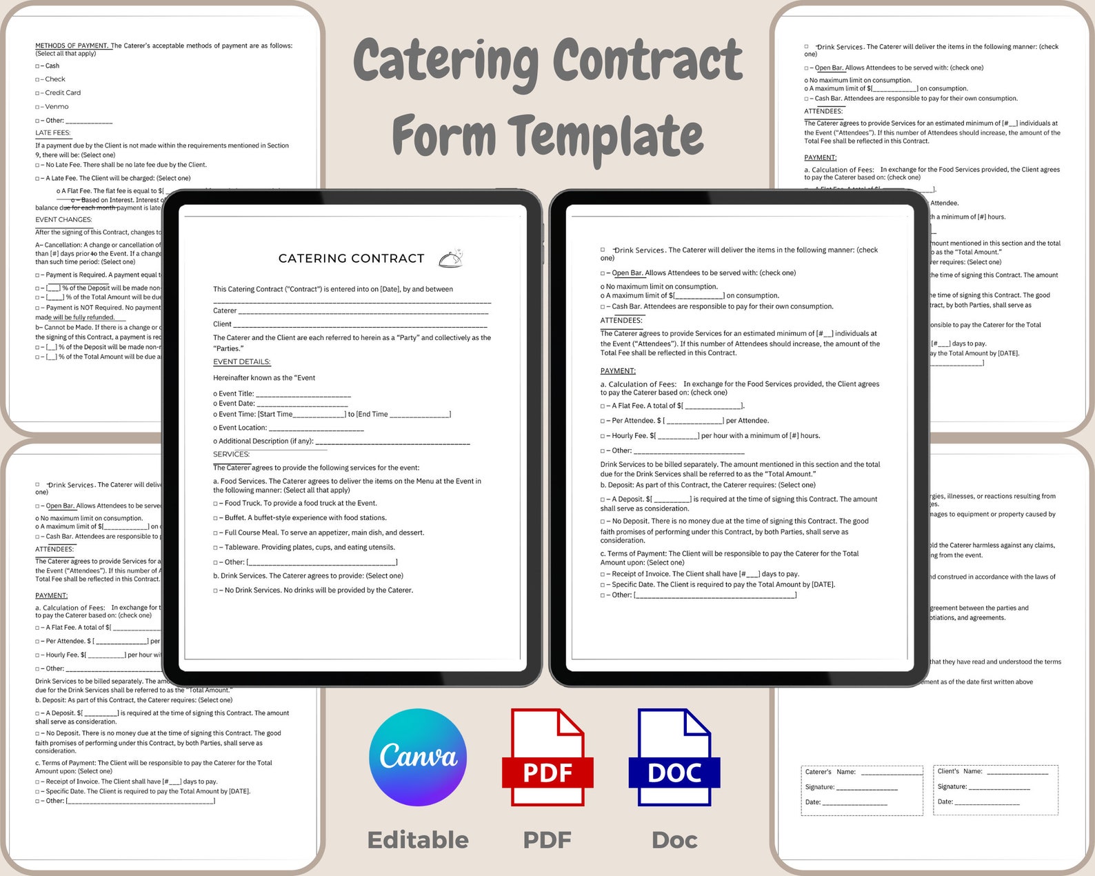 Editable Catering Contract Template, Catering Order Form, Catering ...