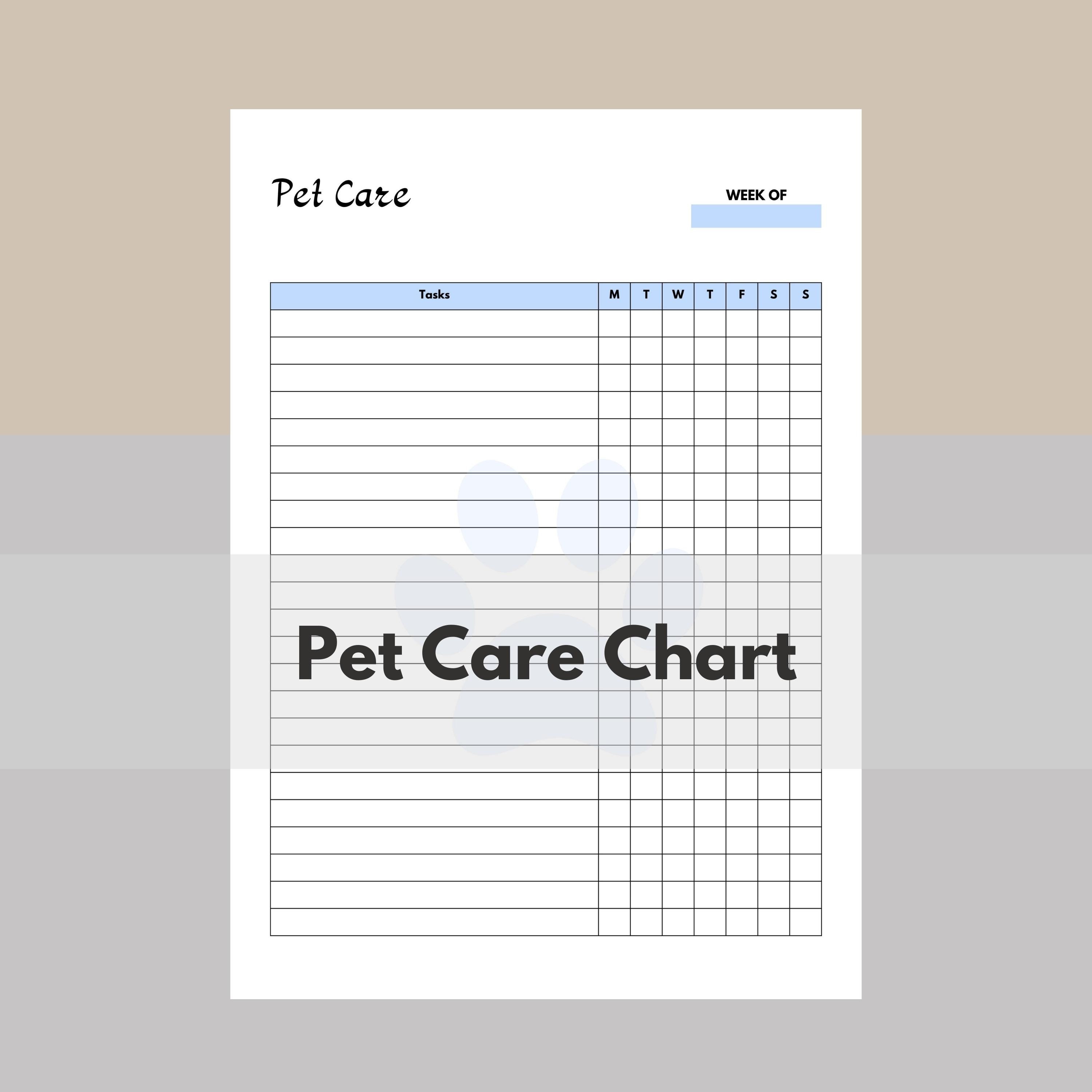 Printable Pet Care Chart Weekly Pet Care Planner Dog Care Cat Care Pet ...