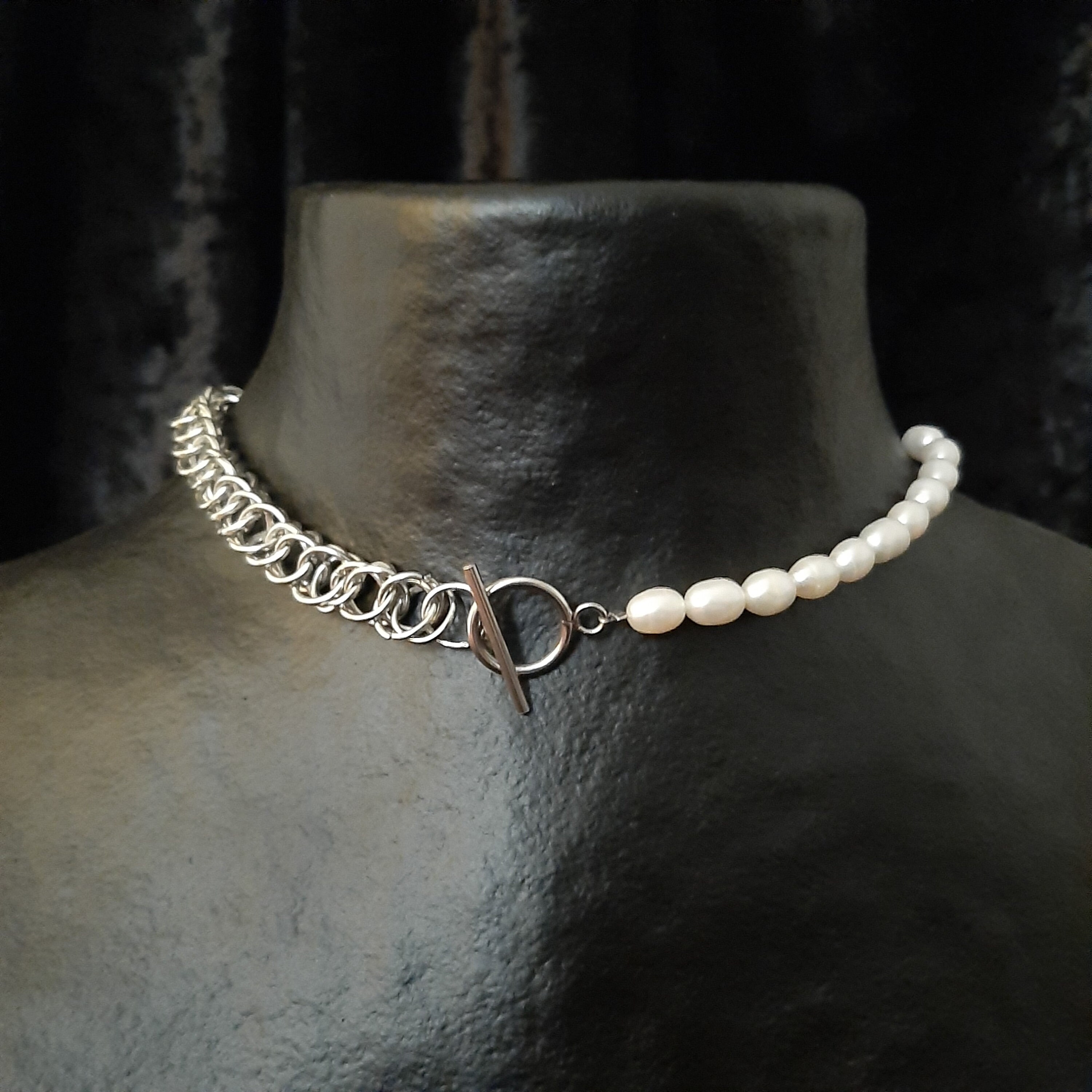 Handmade Choker With Freshwater Pearls and Stainless Steel Chain - Etsy
