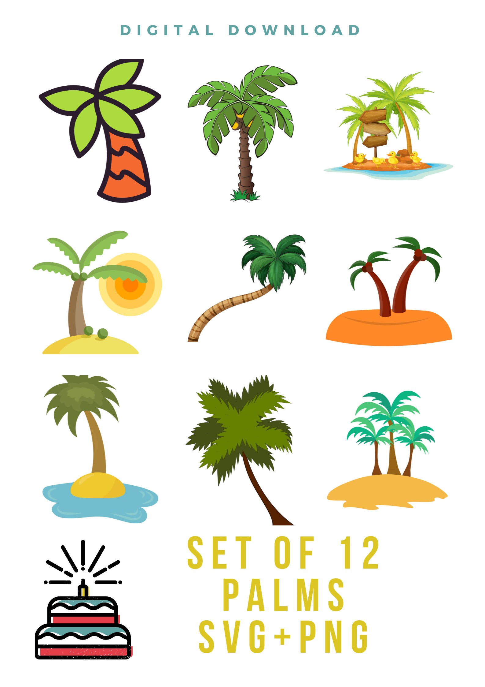 Set of 12 Palm Tree PNG, Palm Trees , Palm Tree, Tropical Tree ...