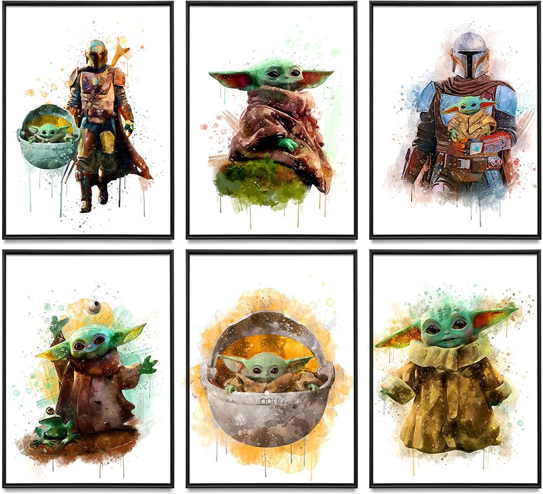 Star Wars Set 6 Yoda,watercolor Art Print Star Wars Poster Wall Decor ...