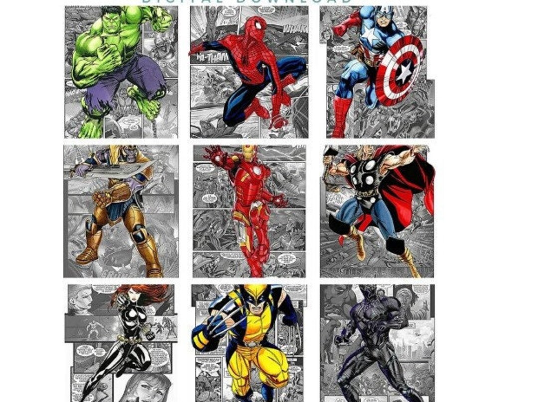 Set of 9 Superhero JPG Download Print, Digital Superhero Poster ...