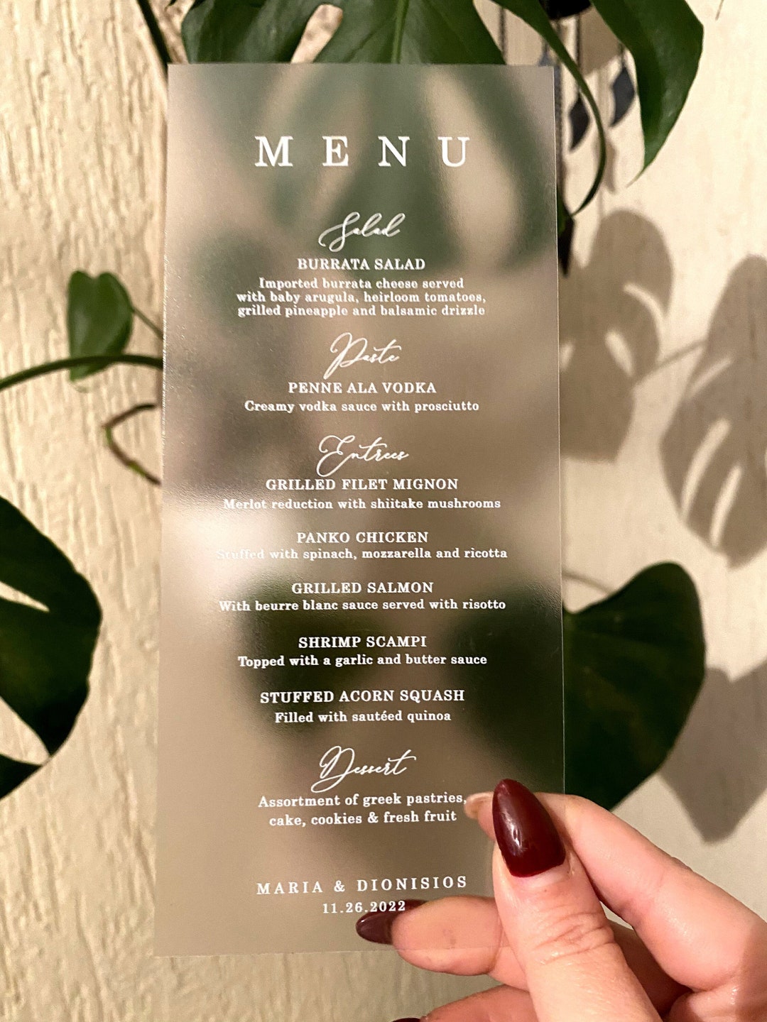 Acrylic Menu Card, Wedding Menu, Acrylic Wedding Detail Card, Acrylic ...