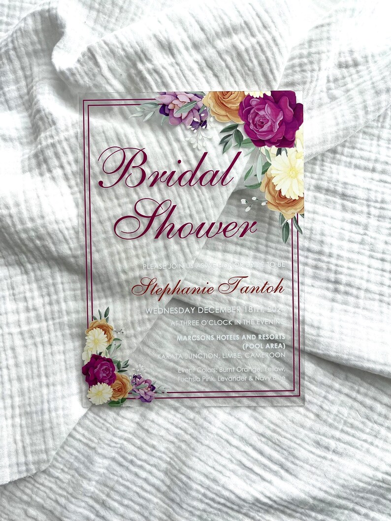 Elegant Acrylic Bridal Shower Invitation: Custom Floral Design - Etsy