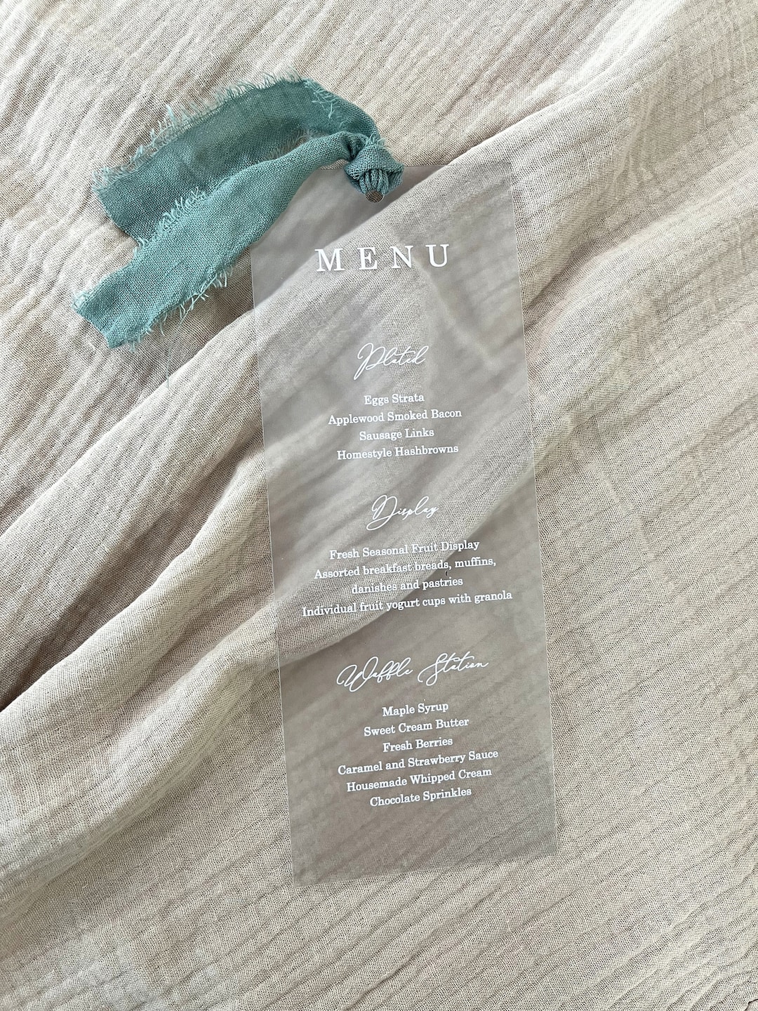 Acrylic Frosted Menu With Ribbon, Acrylic Menu, Wedding Menu, Acrylic ...