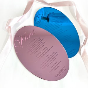 Acrylic Wedding Menu Card, Acrylic Round Shiny Menu, Blue & Pink Menu ...