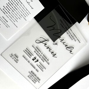 Wedding Acrylic Invitation Set, Invitation + RSVP / Detail Card, Black ...
