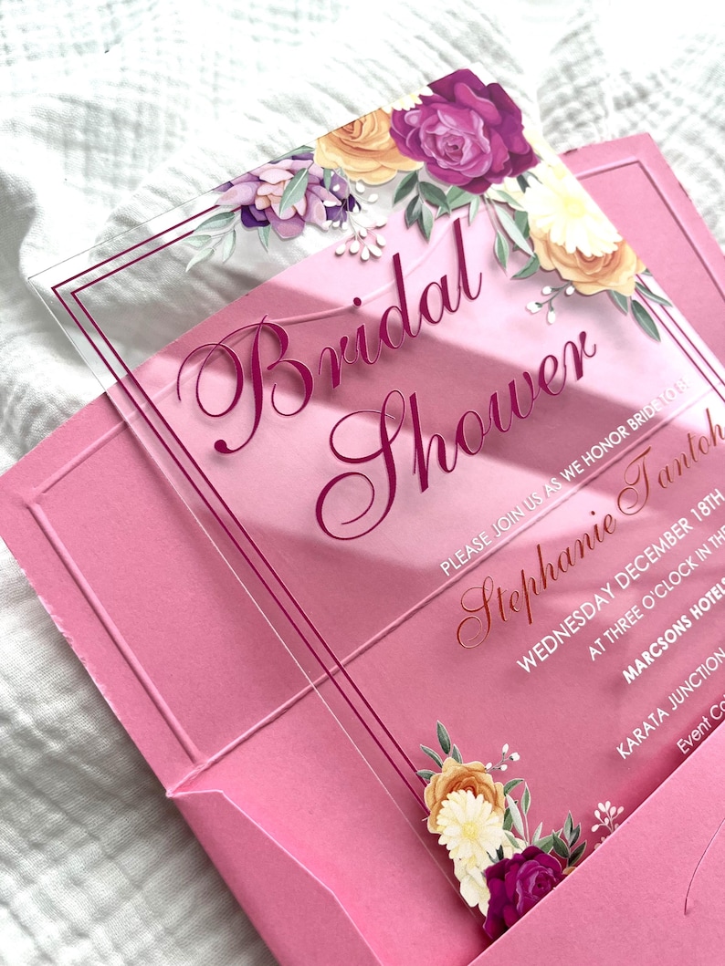 Elegant Acrylic Bridal Shower Invitation: Custom Floral Design - Etsy
