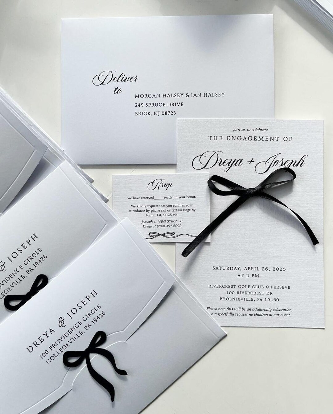 Black Bow Wedding Invitation, Ribbon Wedding Invitation, Personalised ...