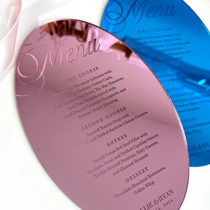 Acrylic Wedding Menu Card, Acrylic Round Shiny Menu, Blue & Pink Menu ...