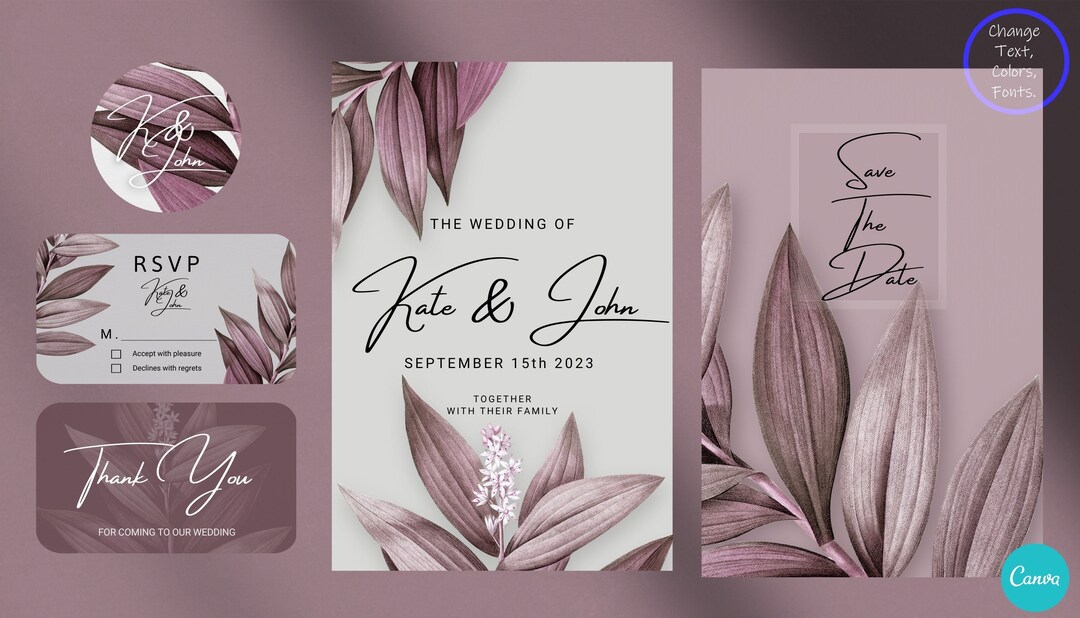 5 Pieces Invitation, RSVP, TY, STD and Name Logo , Wedding Invitation ...
