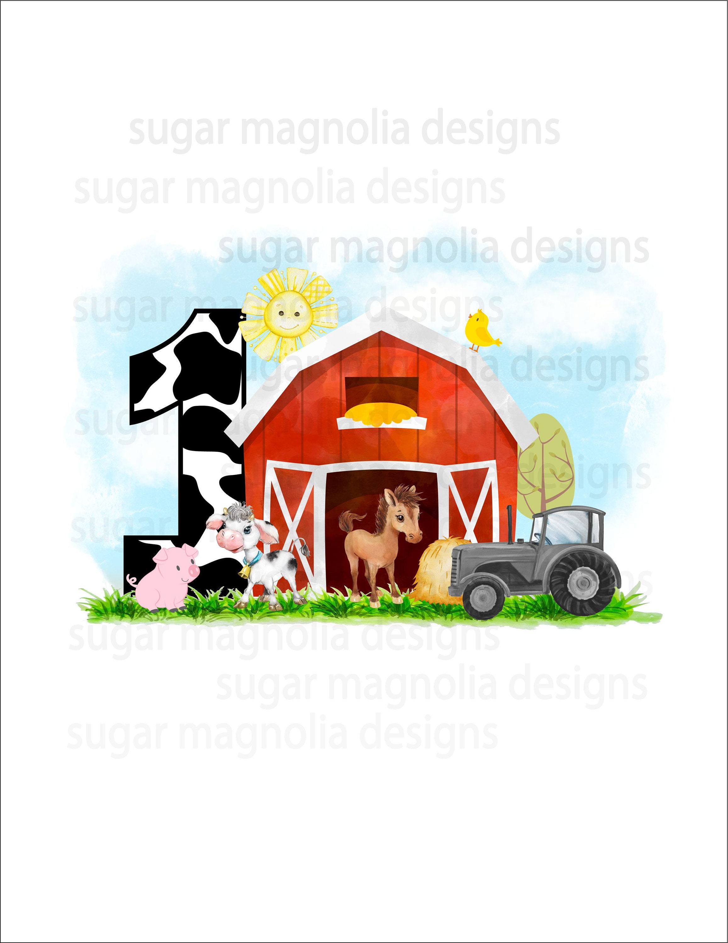 Red Barn Farm 1st Birthday Sublimation Design, PNG for Sublimation ...
