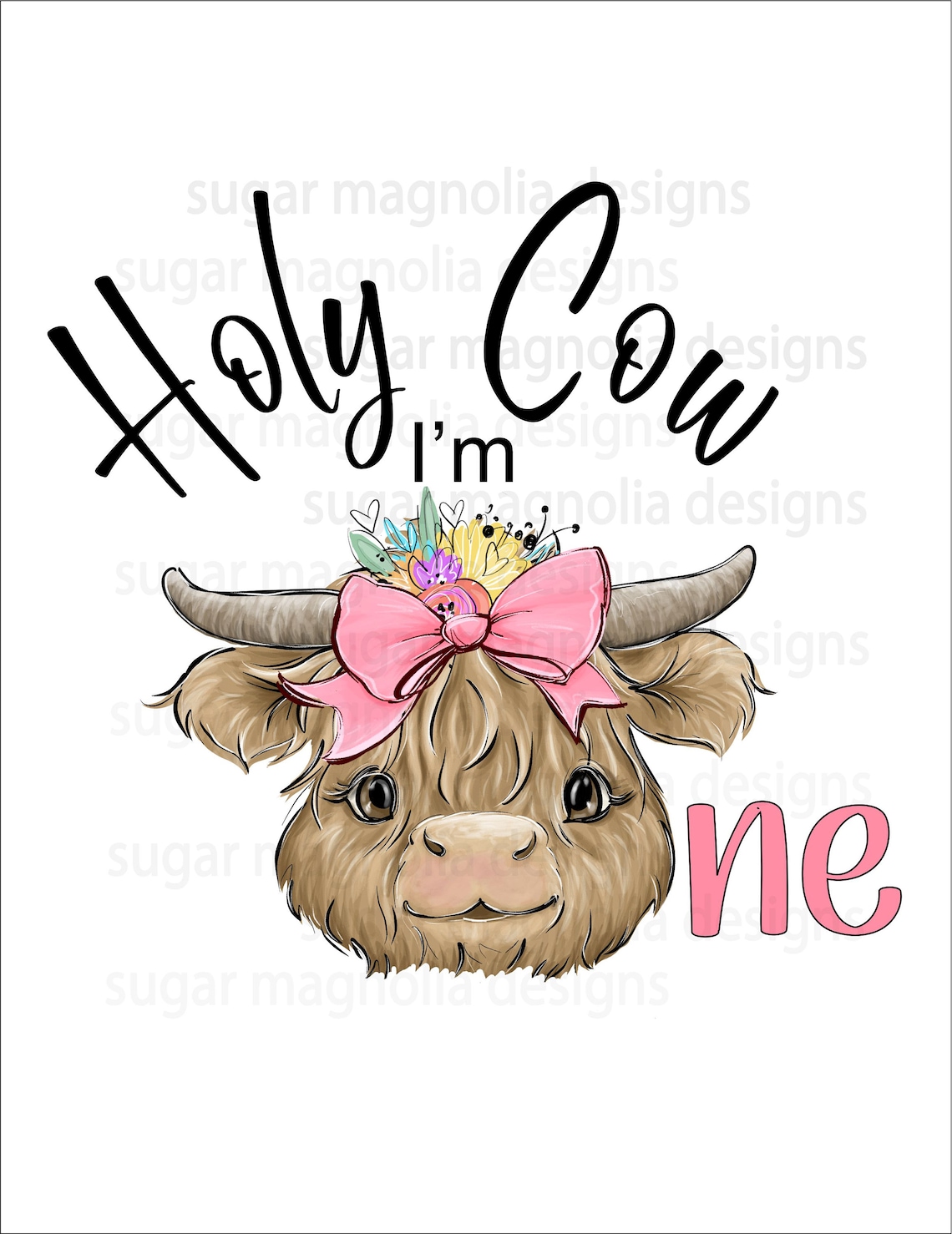 Holy Cow I'm One, Highland Cow Sublimation Design, First Birthday PNG ...