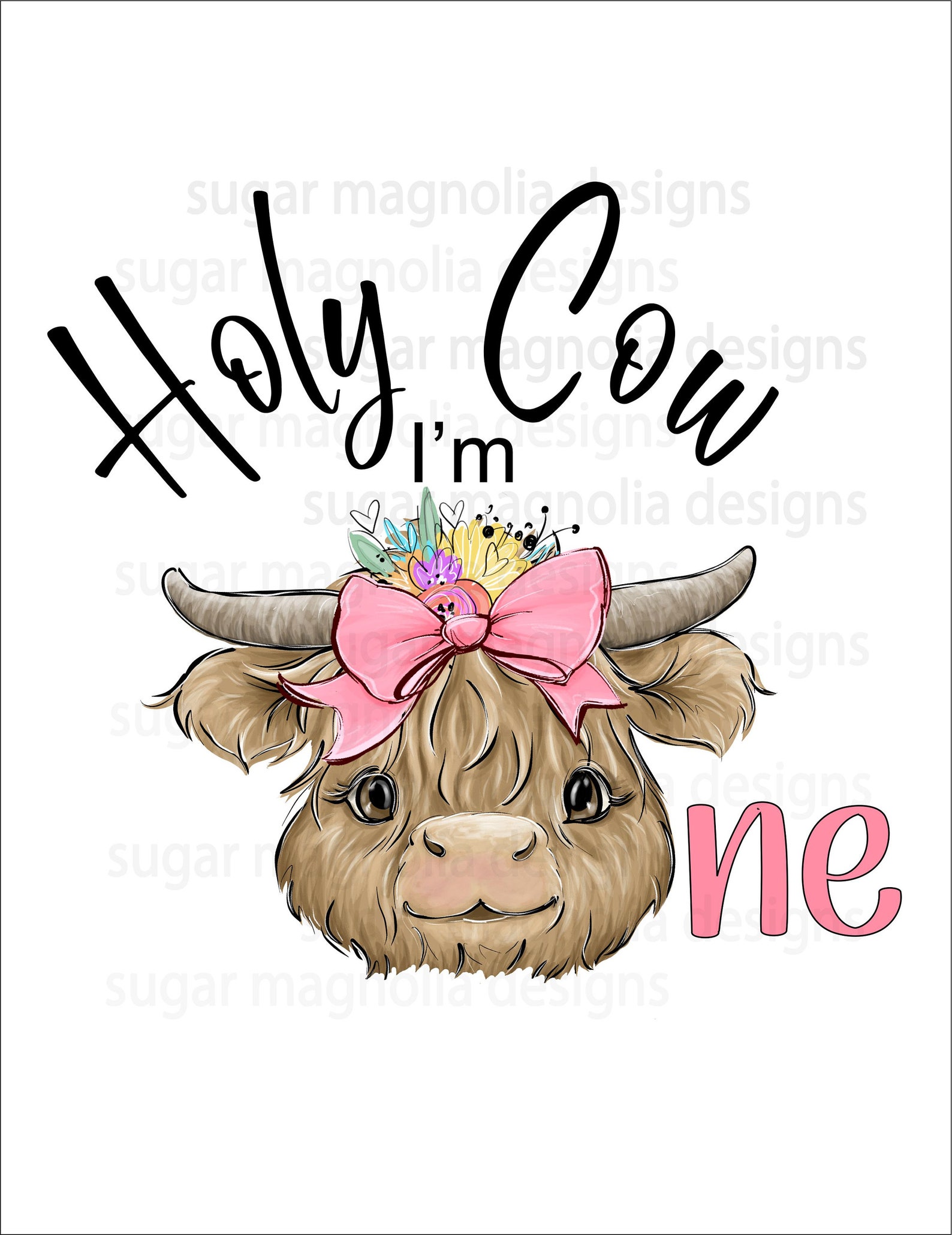 Holy Cow I'm One, Highland Cow Sublimation Design, First Birthday PNG ...