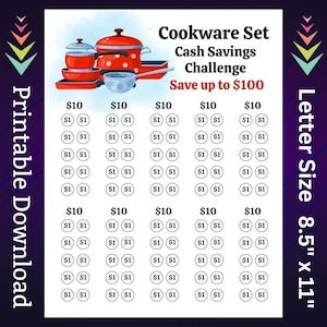 Cookware Set Savings Challenge Printable for Kitchen Cooking Pots and ...