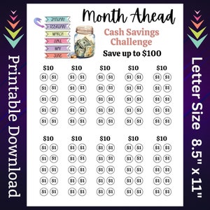 Monthly Budget Savings Challenge Printable for Month Ahead Paycheck ...
