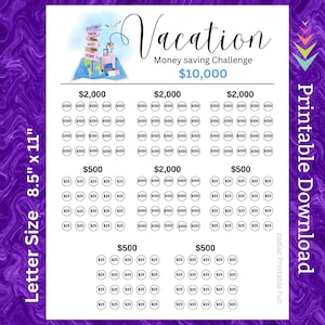 Family Vacation Cash Savings Challenge Printable for Saving Money for ...