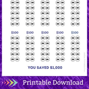 1k Savings Challenge Printable for 1000 Dollars Money Saving Fund for ...