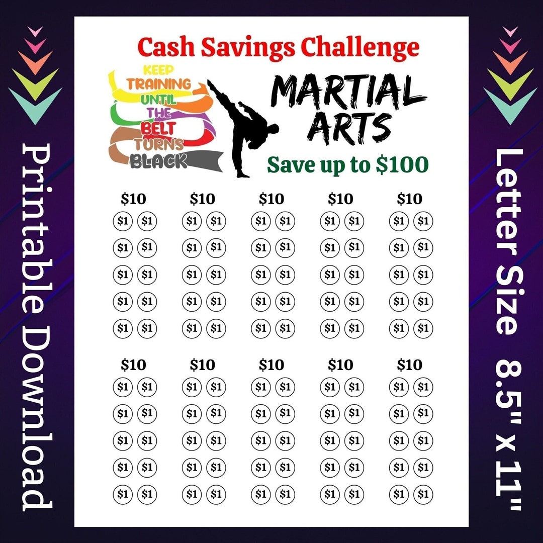 Martial Arts Savings Challenge Printable for Kids Karate Cash Stuffing ...