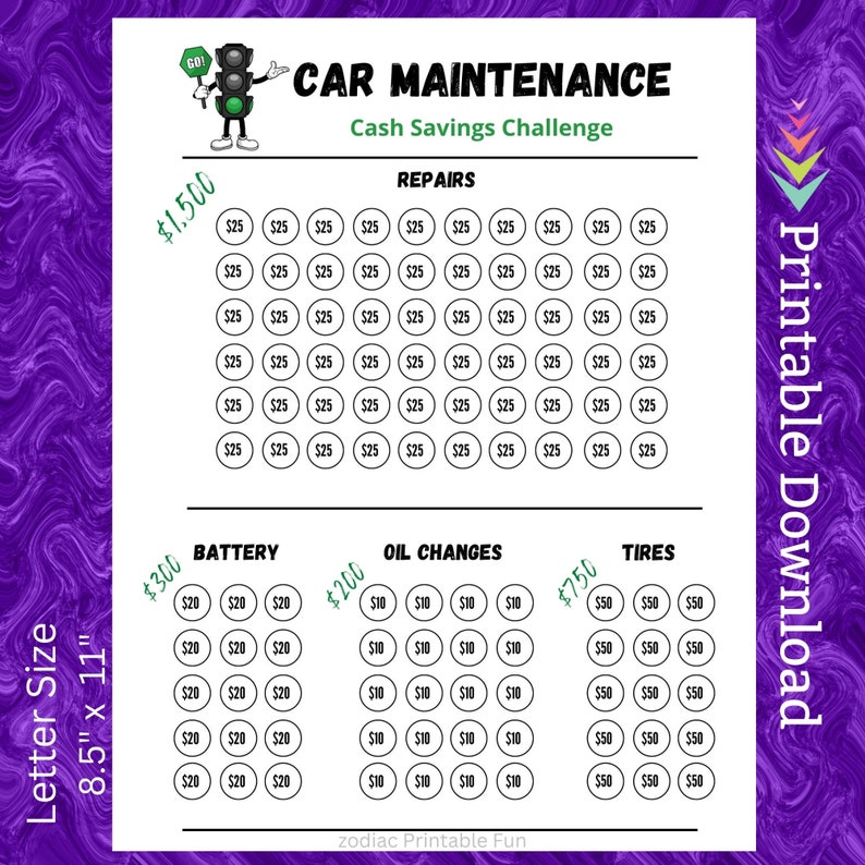 Car Savings Challenge Printable for Car Maintenance for Auto - Etsy
