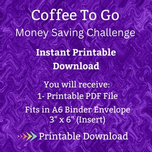 Coffee A6 Savings Challenge Printable Insert for Brewed Coffee Togo for ...