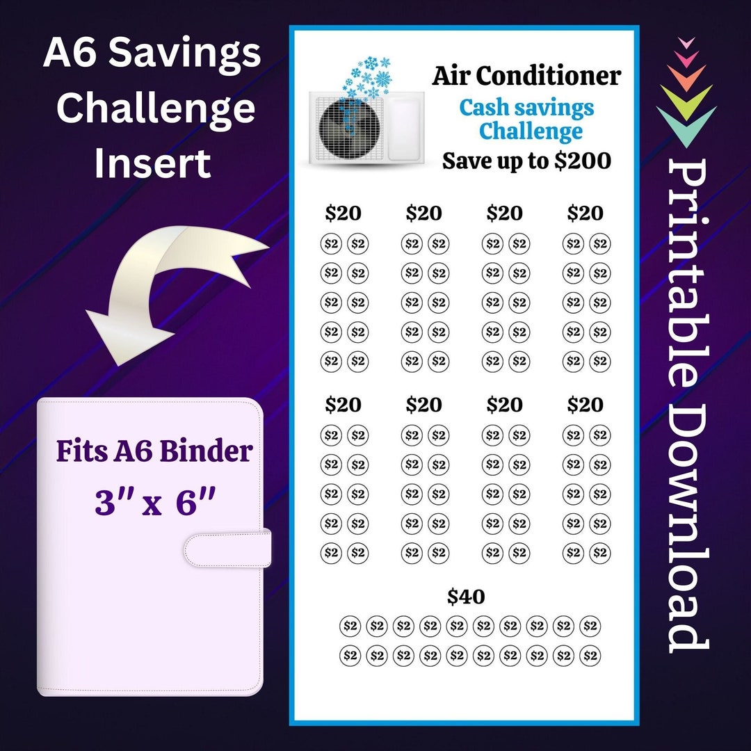A6 Air Conditioner Savings Challenge Printable for Home AC Unit Money ...