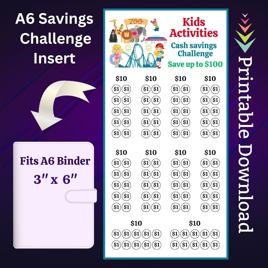 A6 Kids Activities Savings Challenge Printable for Family Fun Day Out ...