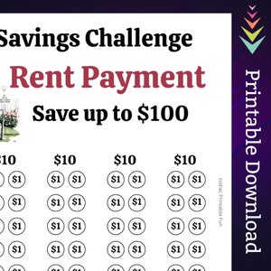 Rent Payment Savings Challenge Printable for Family Home Debt Money ...