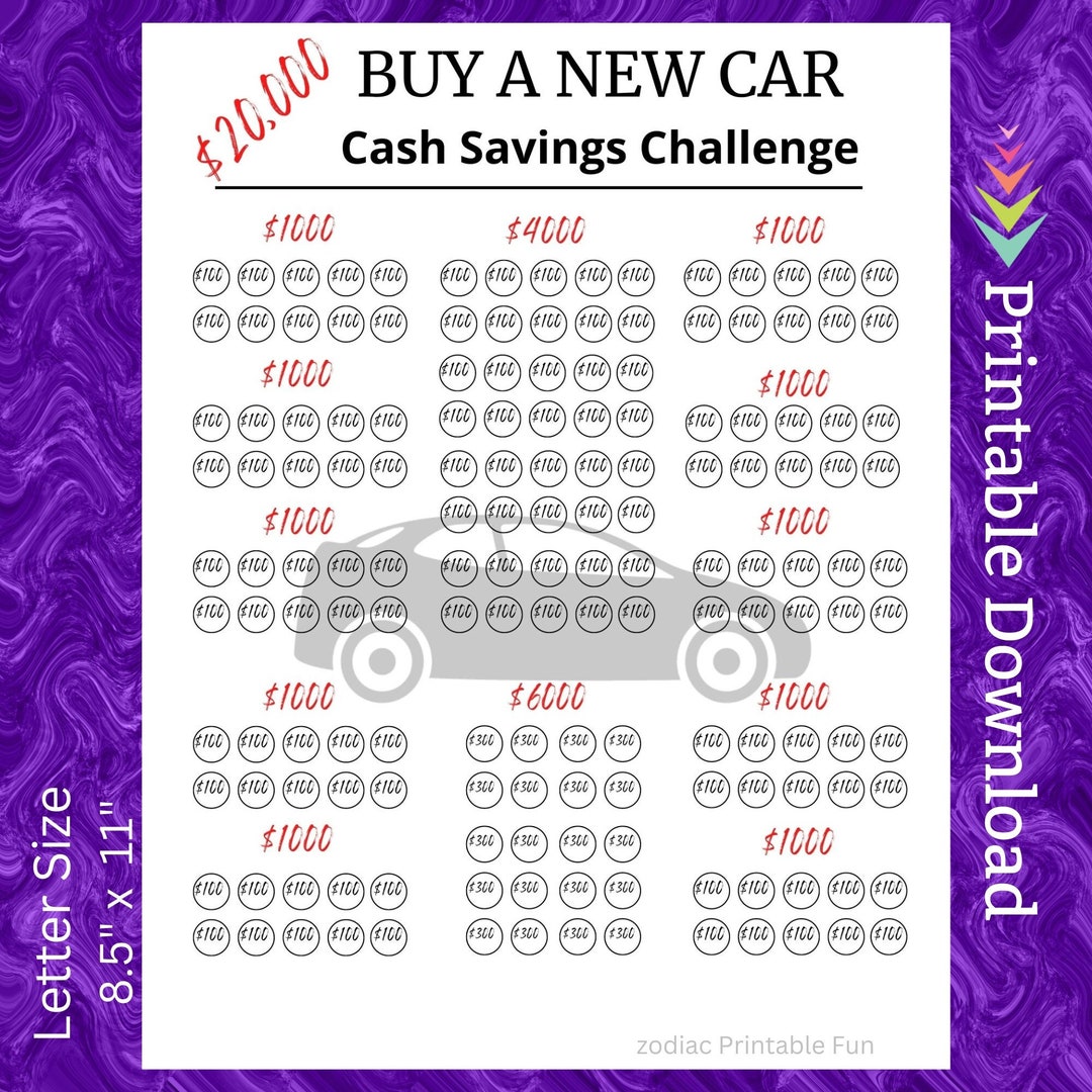 Buy A New Car Cash Savings Challenge Printable - Etsy