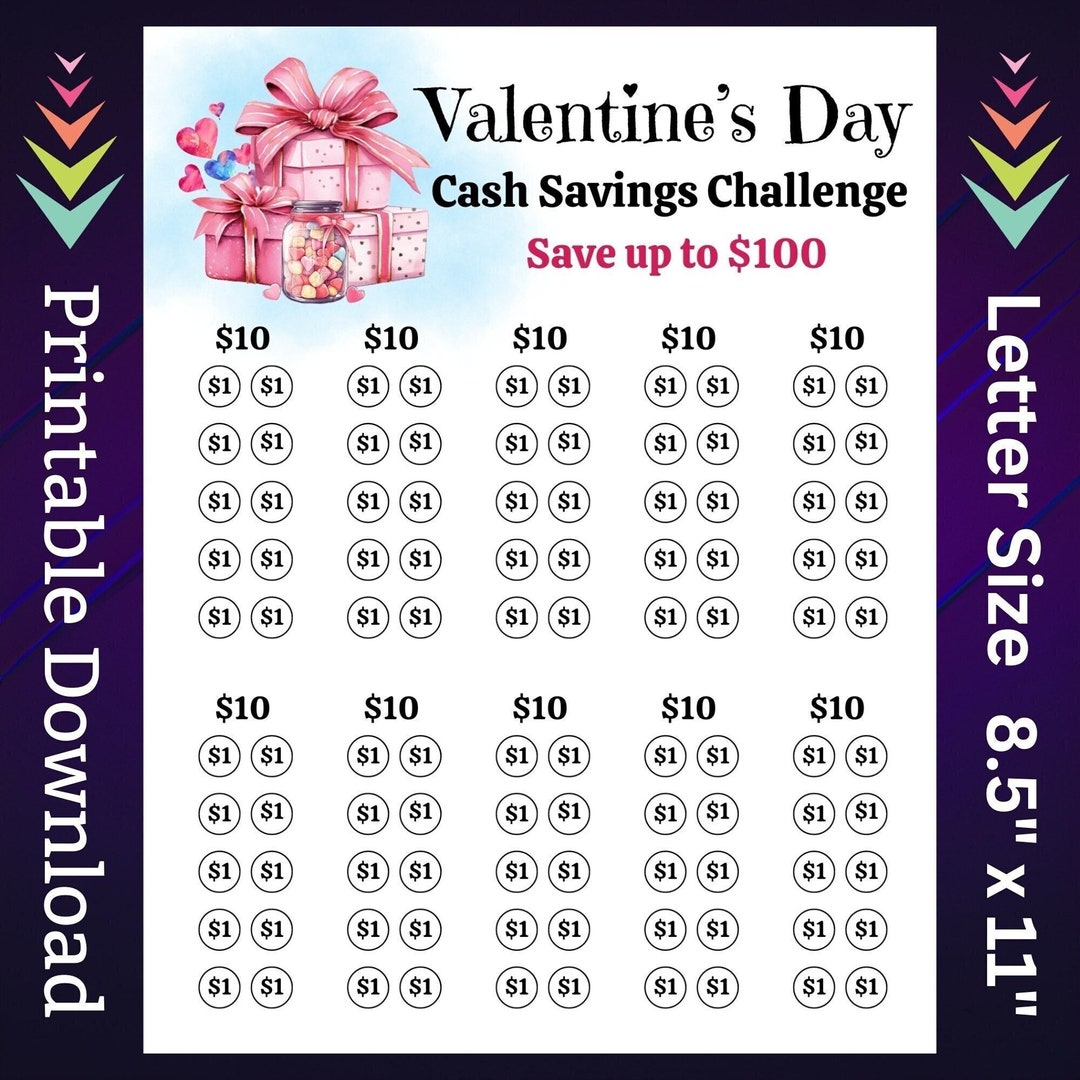 Valentine Day Savings Challenge Printable for Couples Date Night Money ...