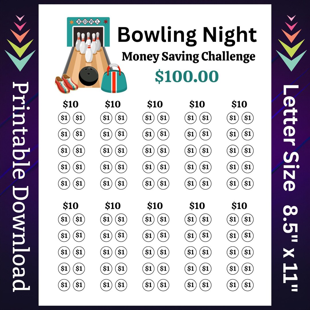 Bowling Night Savings Challenge Printable for Family Game Night Out ...
