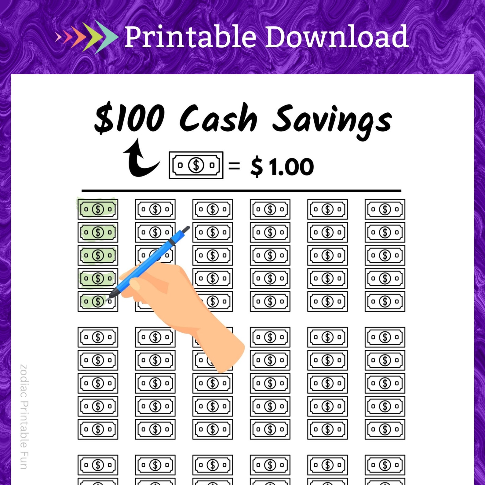 Save 100 Dollars Savings Challenge Printable Tracker - Etsy