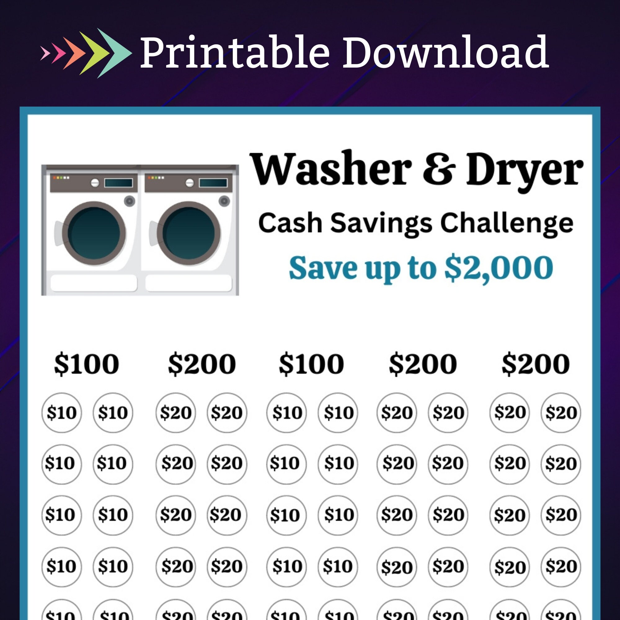A6 Washer & Dryer Cash Savings Challenge Printable Budget Binder Insert ...