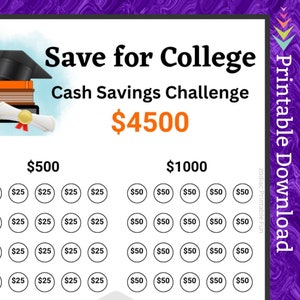 A6 College Savings Challenge Printable Insert for School Student ...